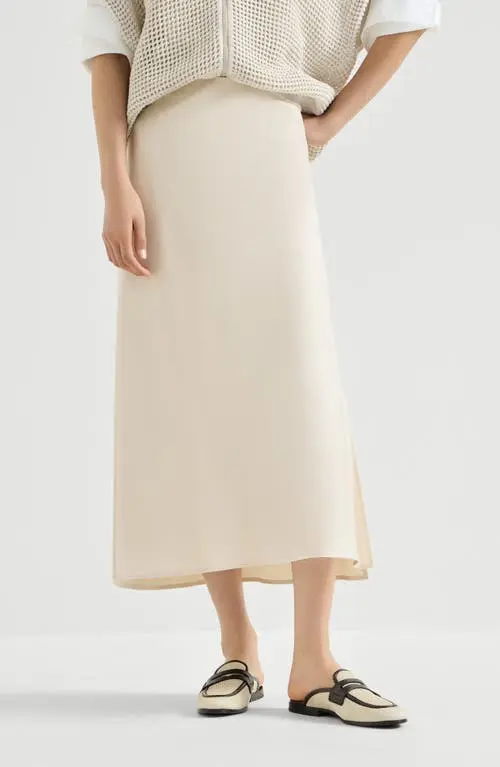 Brunello Cucinelli Satin Cady Fluid Pencil Skirt - Beige Silk