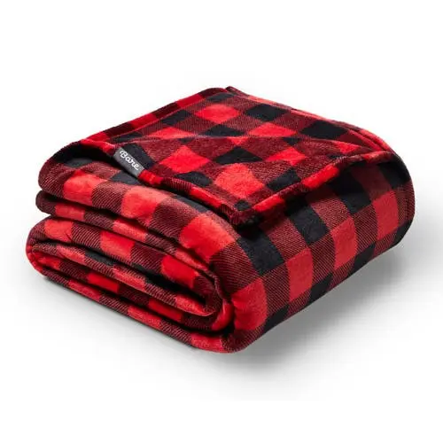 BARE HOME Microplush Fleece Throw Blanket - Buffalo Plaid - Red/black