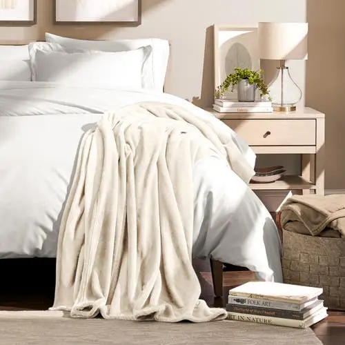 BARE HOME Microplush Fleece Throw Blanket - Vanilla