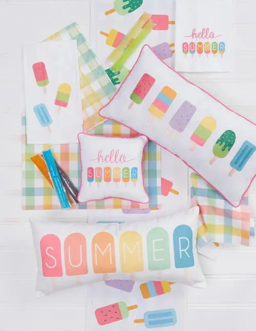 C&F HOME Hello Summer" Popsicles Cotton Blend Mini Accent Pillow 10" X 10