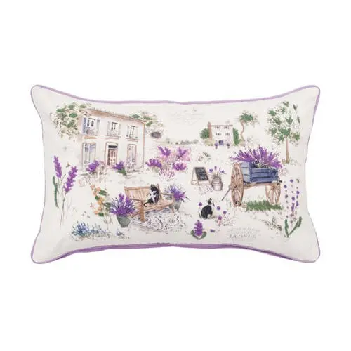 C&F HOME Lavender & Cat Village Market Jardin De Fleurs Countryside Graphic Print Embroidered Throw Pillow - Purple