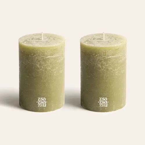 ZSA ZSA ZSU Deurne Pillar Candle 5 In Set Of 2 - Green