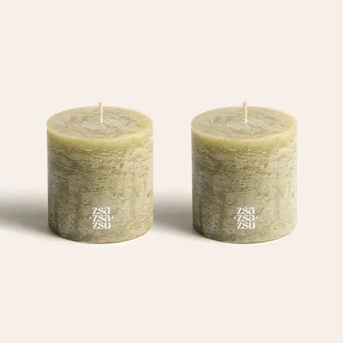ZSA ZSA ZSU Deurne Pillar Candle 3.5 In Set Of 2 - Green