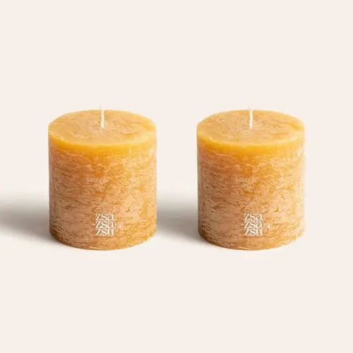 ZSA ZSA ZSU Deurne Pillar Candle 3.5 In Set Of 2 - Mustard