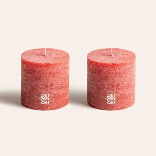 ZSA ZSA ZSU Deurne Pillar Candle 3.5 In Set Of 2 - Red