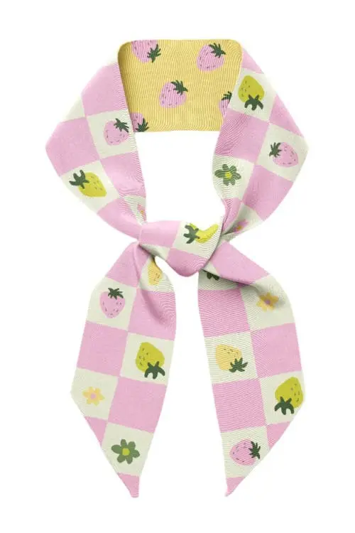 CENTINELLE Strawberry Checkers Twilly Ribbon Scarf - Pink