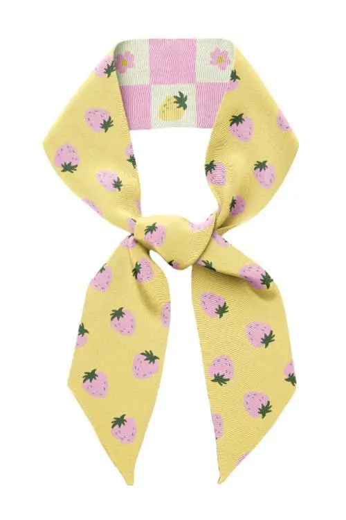 CENTINELLE Strawberry Checkers Twilly Ribbon Scarf - Pink
