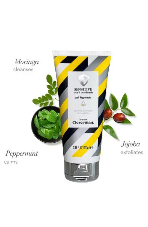 CLEVERMAN Energizing & Sensitive Face & Beard Scrub Set And Free Silicone Face Scrubber