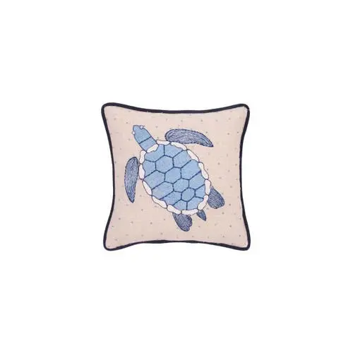 C&F HOME Abstract Oceanic Sea Turtle Graphic Print Embellished Throw Pillow, 10" X 10" - Blue