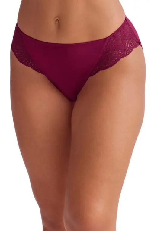 Fleur't Belle Epoque Lace Trim Microfiber Briefs - Dark Cherry