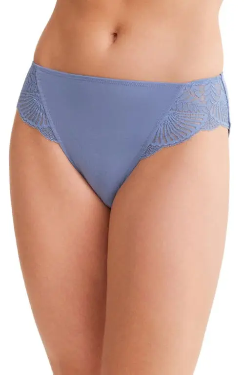 Fleur't Belle Epoque Lace Trim Microfiber Briefs - Denim