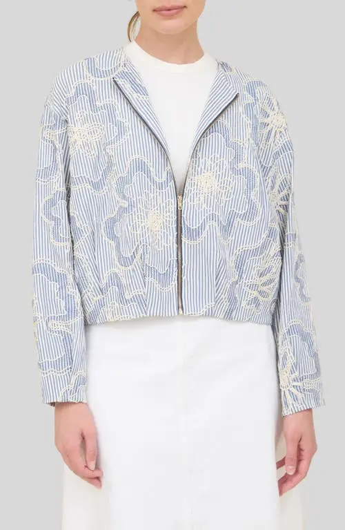 ZOE AND CLAIRE Embroidered Stripe Bomber Jacket