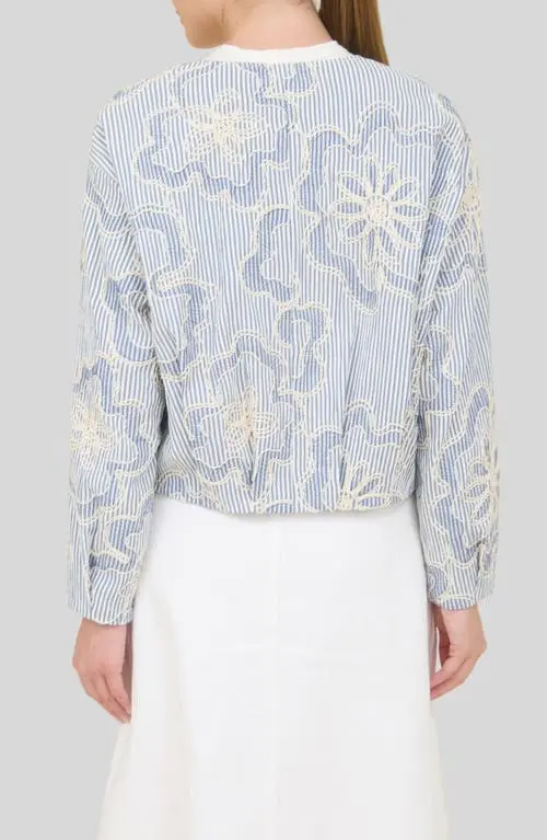 ZOE AND CLAIRE Embroidered Stripe Bomber Jacket