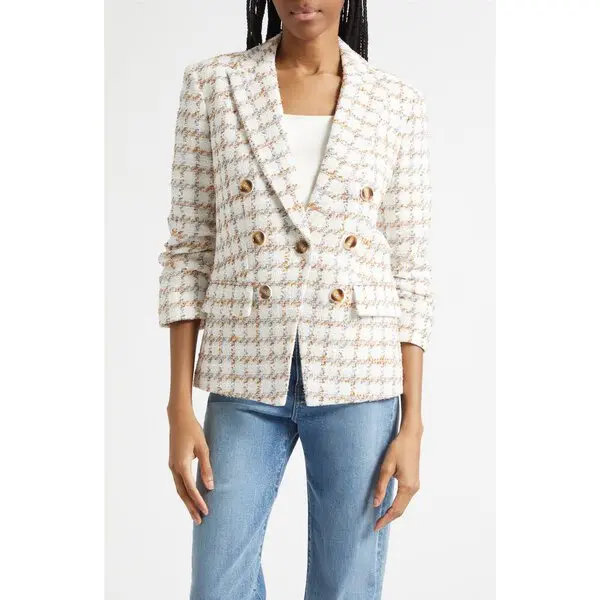 Veronica Beard Ryland Double-breasted Metallic Tweed Dickey Jacket - Ecru Multi
