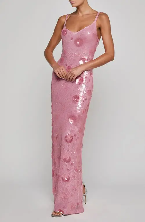 L'Agence Floral Sequin Maxi Dress - Light Rose Sequin