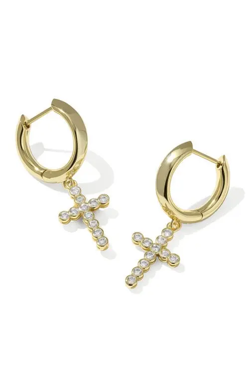 Kendra Scott Cross Crystal Huggie Hoop Earrings - Gold