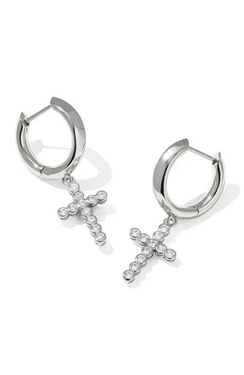 Kendra Scott Cross Crystal Huggie Hoop Earrings - Silver