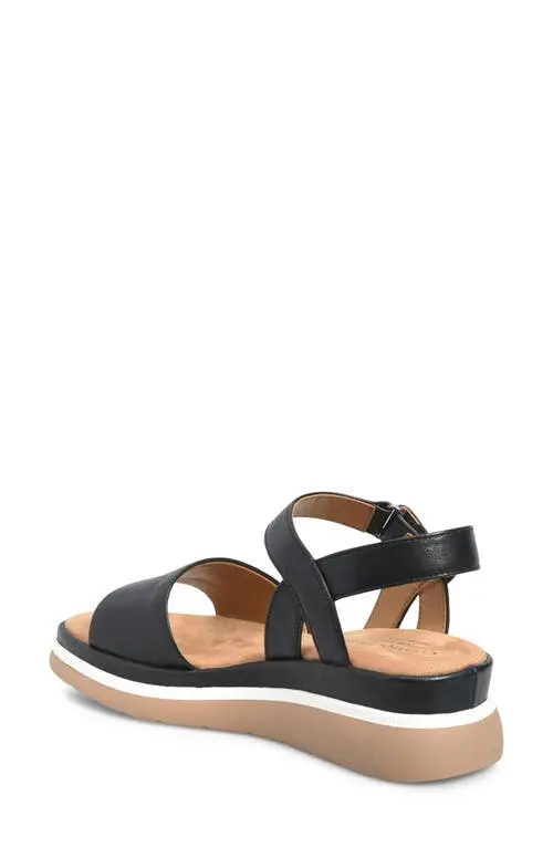 COMFORTIVA Ankle Strap Platform Wedge Sandal - Black