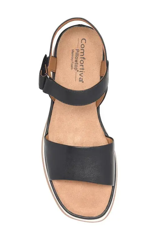 COMFORTIVA Ankle Strap Platform Wedge Sandal - Black