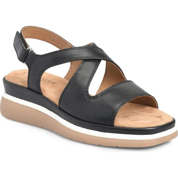 COMFORTIVA Amethyst Slingback Platform Wedge Sandal - Black