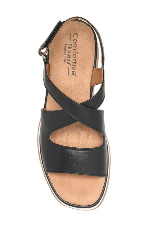 COMFORTIVA Amethyst Slingback Platform Wedge Sandal - Black