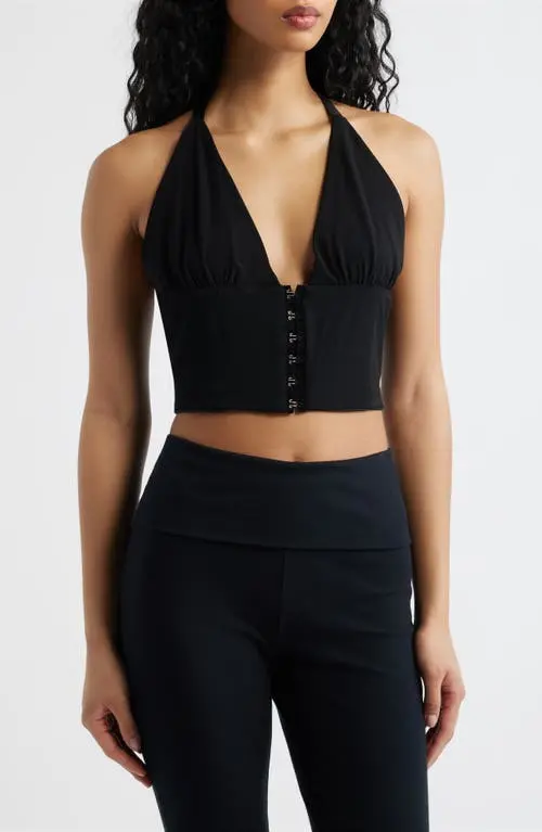 BELLA VENICE Plunge Neck Halter Crop Top - Black