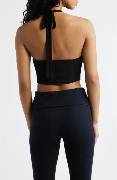 BELLA VENICE Plunge Neck Halter Crop Top - Black