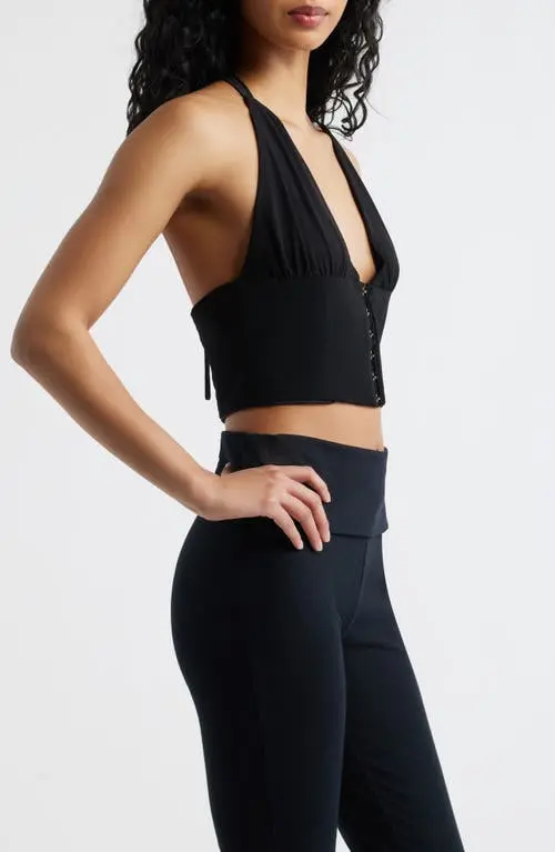 BELLA VENICE Plunge Neck Halter Crop Top - Black