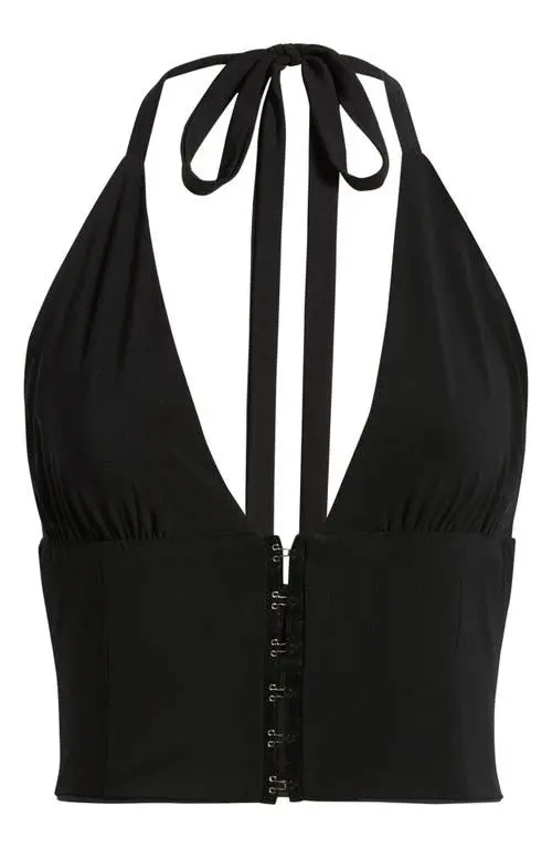 BELLA VENICE Plunge Neck Halter Crop Top - Black