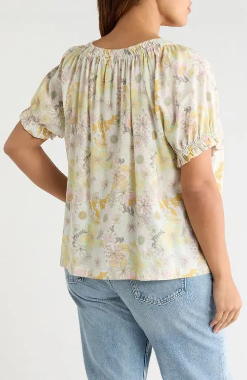 LIVERPOOL Floral Gathered Split Neck Top