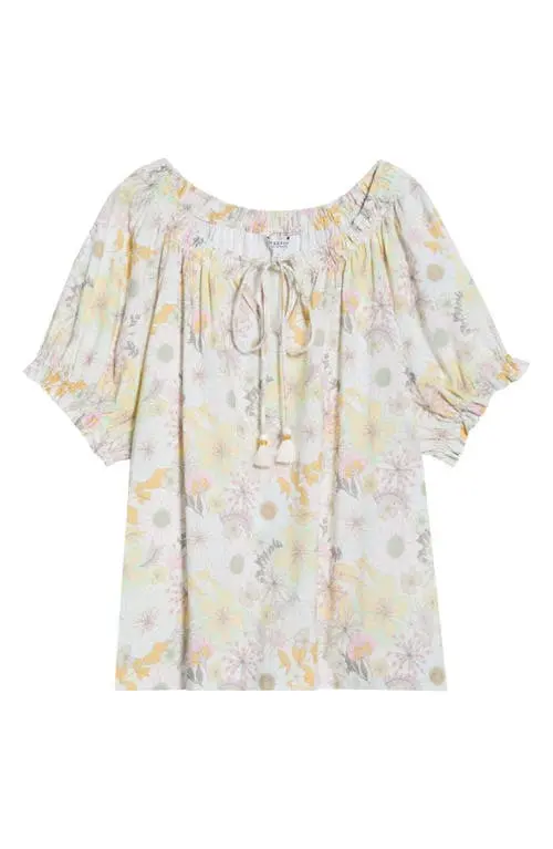 LIVERPOOL Floral Gathered Split Neck Top