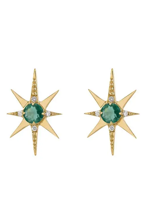 EDEN PRESLEY Starburst Diamond And Gemstone Stud Earrings - Yellow Gold - Emerald