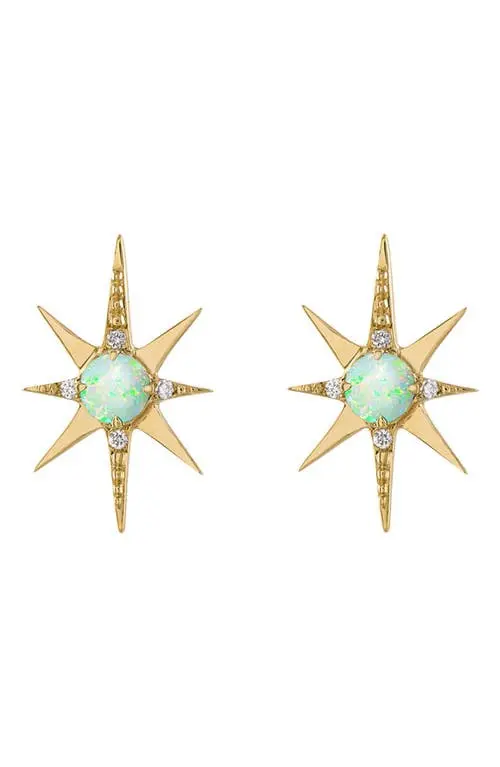 EDEN PRESLEY Starburst Diamond And Gemstone Stud Earrings - Yellow Gold - Opal