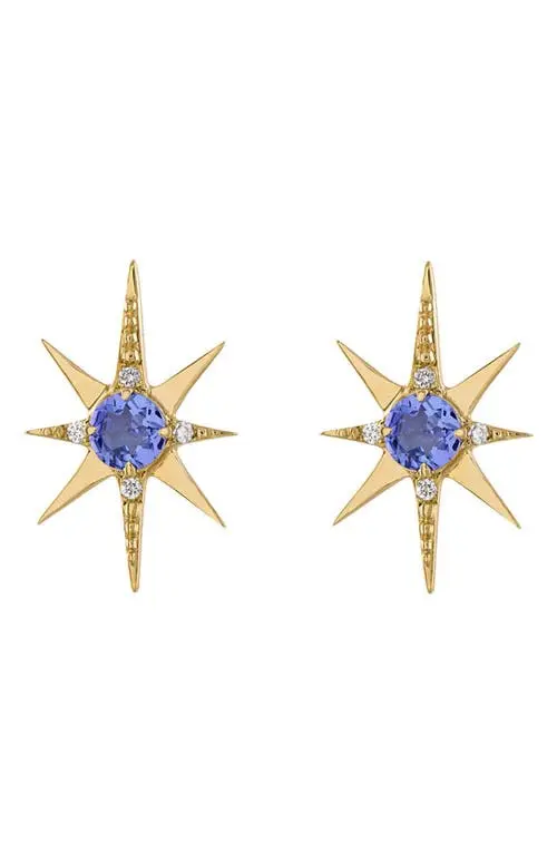 EDEN PRESLEY Starburst Diamond And Gemstone Stud Earrings - Yellow Gold - Tanzanite