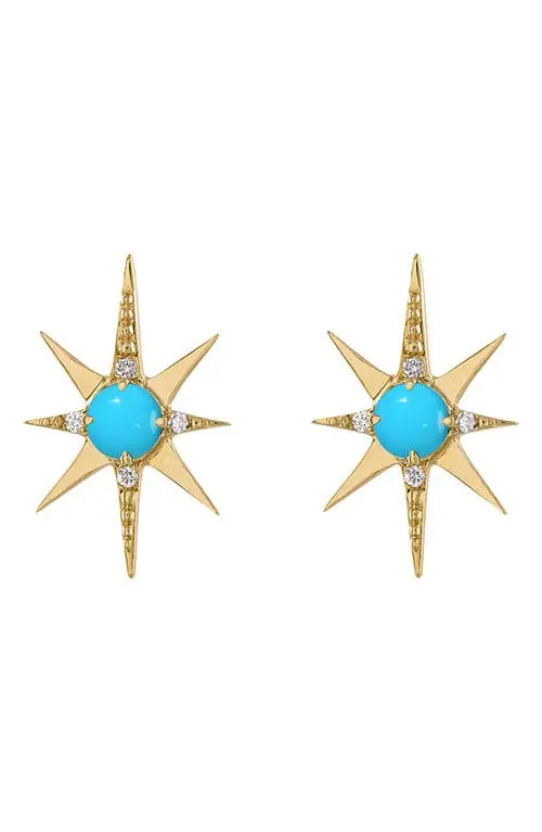 EDEN PRESLEY Starburst Diamond And Gemstone Stud Earrings - Yellow Gold - Turquoise