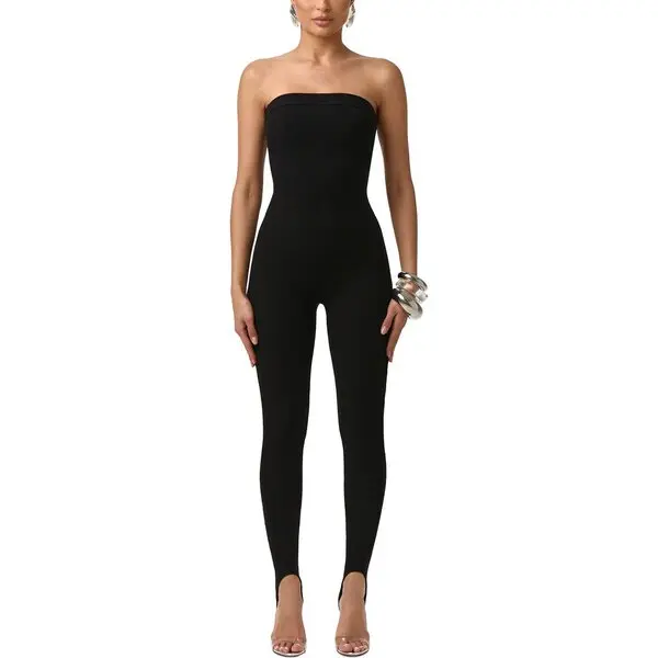 Naked Wardrobe Snatched Strapless Rib Jumpsuit - Black