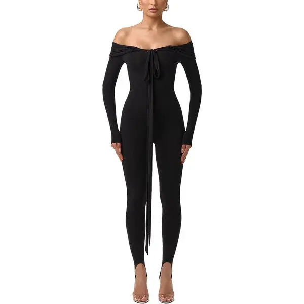 Naked Wardrobe Naked Knot Off The Shoulder Jumpsuit - Black