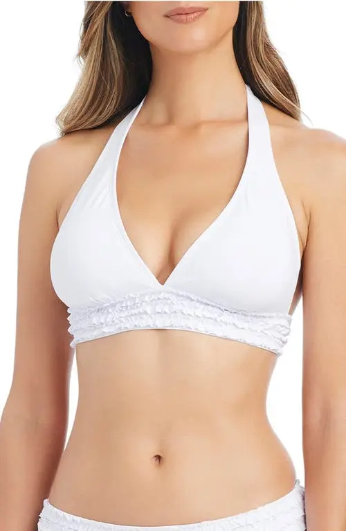 ROD BEATTIE Ruffle Halter Bikini Top - White
