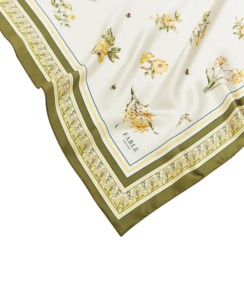 FABLE ENGLAND Nouveau Floral Square Scarf - Light/pastel Yellow