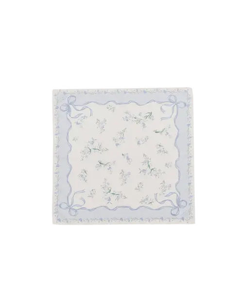 FABLE ENGLAND Bow & Floral Square Scarf - Light/pastel Blue