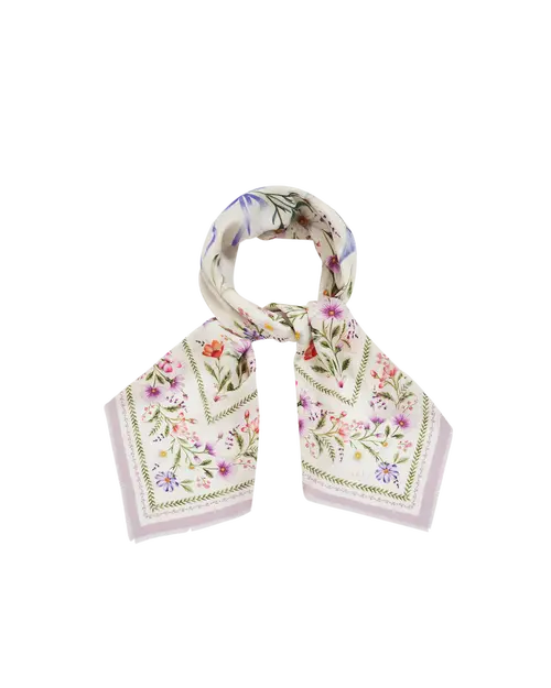 FABLE ENGLAND Forget Me Not Narrative Square Scarf - Light Beige