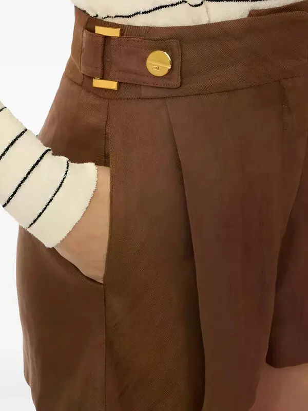Elisabetta Franchi Paneled Shorts With Ring Detail Waistband - Brown