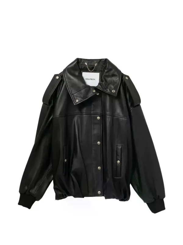 HALFBOY Snap-button Leather Jacket - Black