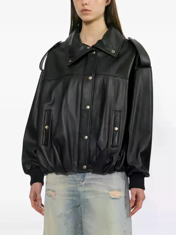 HALFBOY Snap-button Leather Jacket - Black