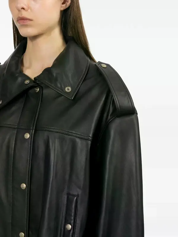 HALFBOY Snap-button Leather Jacket - Black