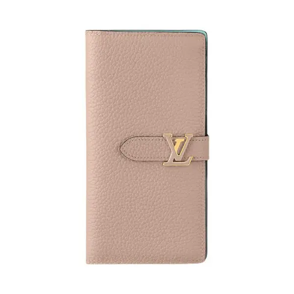 LOUIS VUITTON Vertical Wallet 'galet Beige/aquamarine Blue Taurillon Leather - Tan