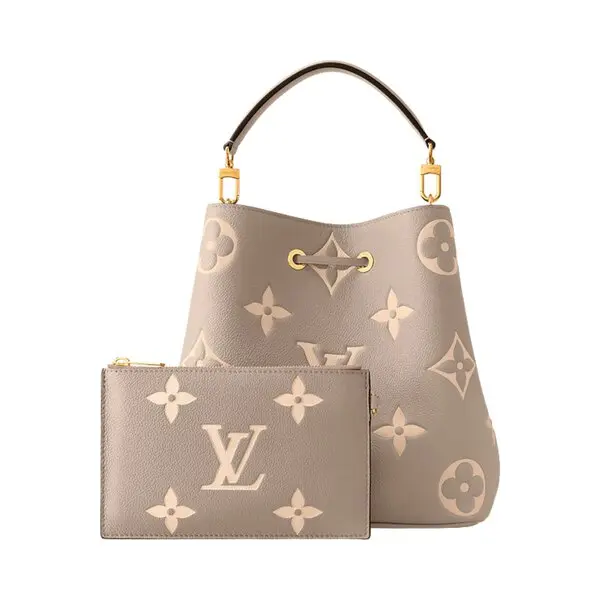 LOUIS VUITTON Neonoe Mm 'tourterelle Gray/cream Monogram Embossed Empreinte Cowhide Leather - Tan