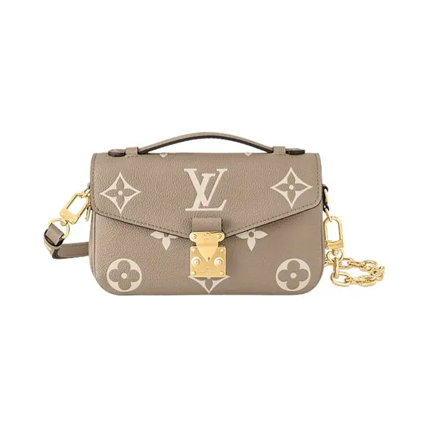 LOUIS VUITTON Pochette Metis East West 'tourterelle Gray/cream Monogram Embossed Empreinte Cowhide Leather - Tan