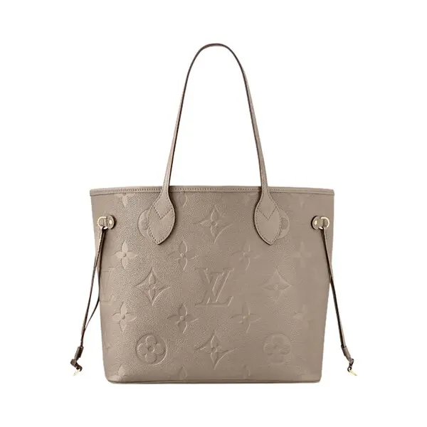 LOUIS VUITTON Neverfull Mm 'tourterelle Gray Monogram Embossed Empreinte Cowhide Leather - Tan