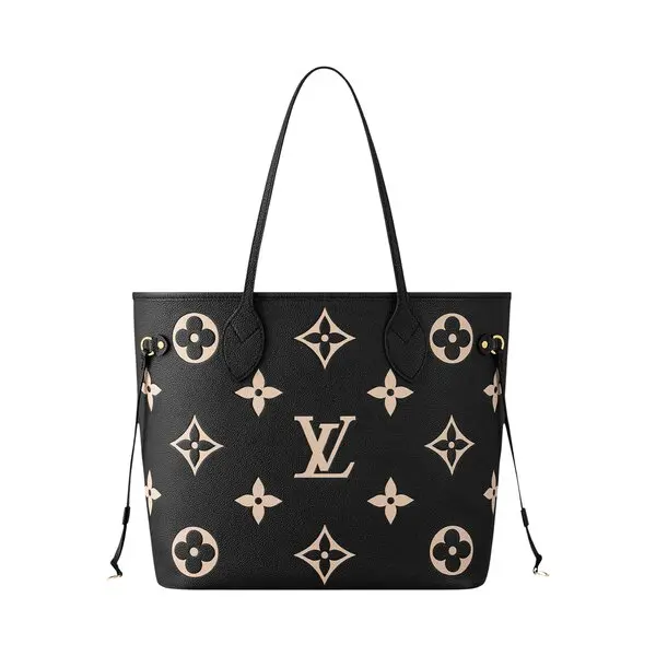 LOUIS VUITTON Neverfull Mm /beige Monogram Embossed Empreinte Cowhide Leather - Black